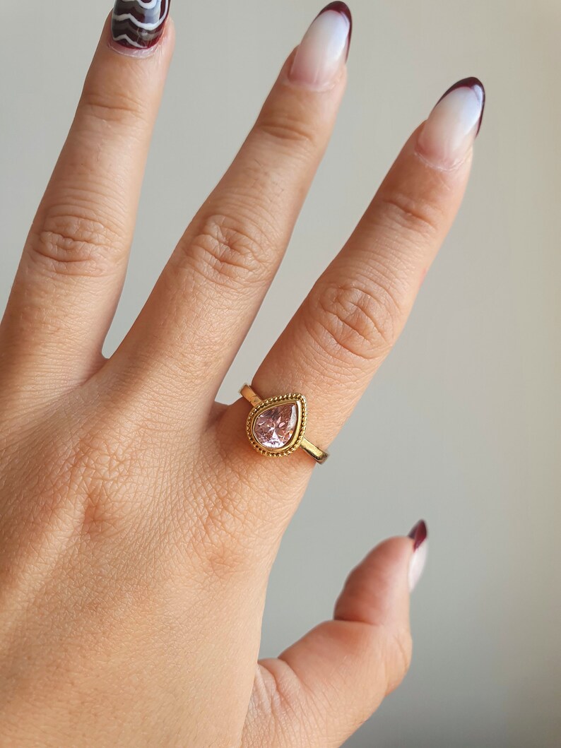 18k Gold Plated Tear Drop Pink Crystal Dainty Adjustable - Etsy