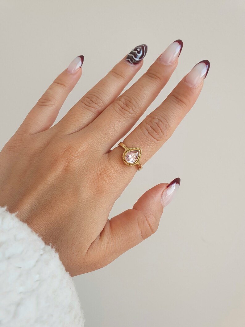 18k Gold Plated Tear Drop Pink Crystal Dainty Adjustable - Etsy