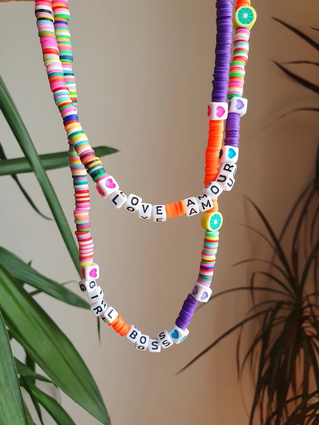 Beaded Girl Boss Necklace, Personalized Beaded Motto Necklace, Heishi ...