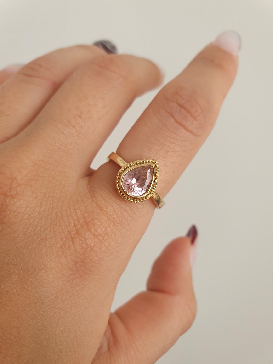 18k Gold Plated Tear Drop Pink Crystal Dainty Adjustable - Etsy