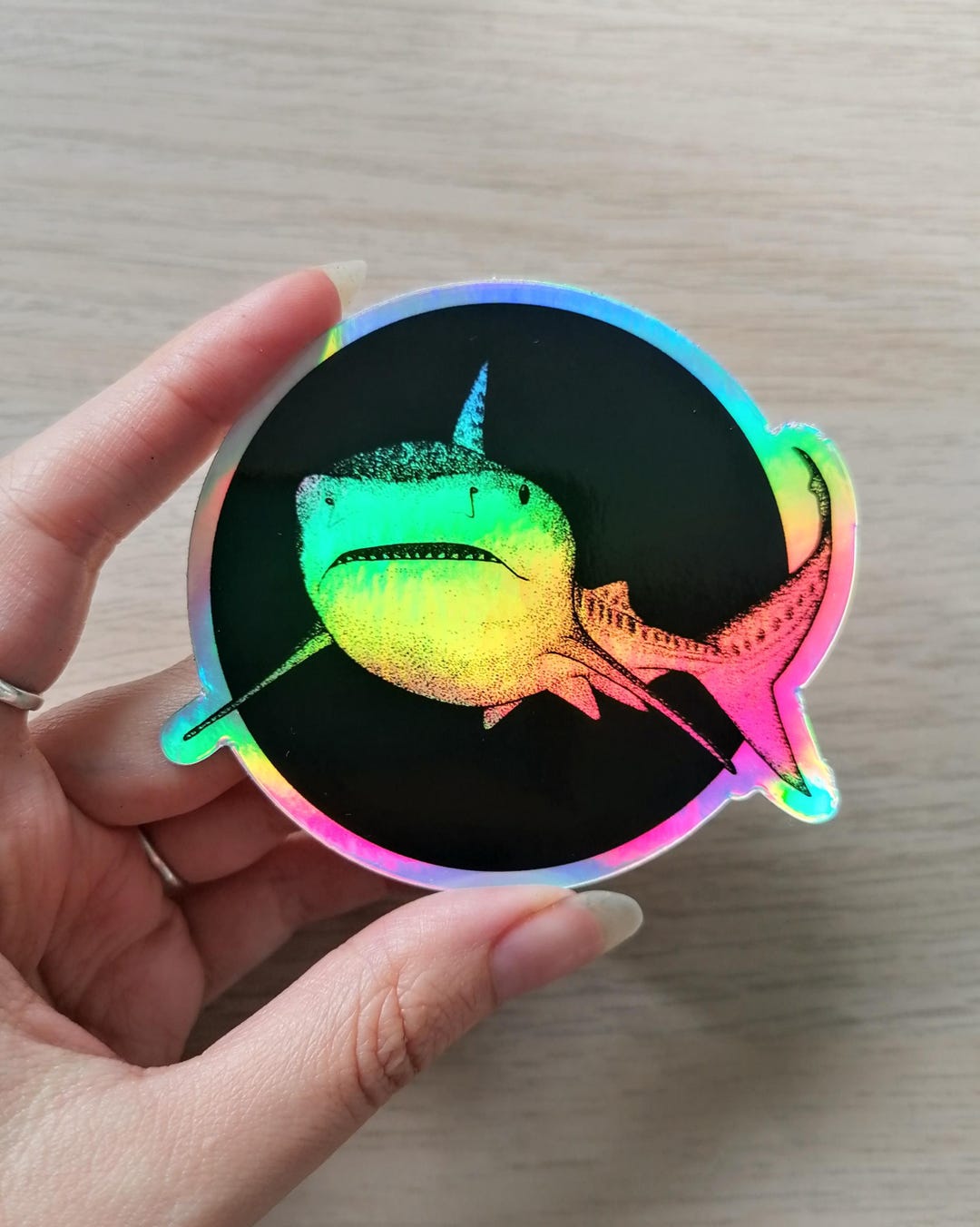 HOLOGRAPHIC STICKER Tiger Shark - Uv and Water Resistant - Laptop Decal ...