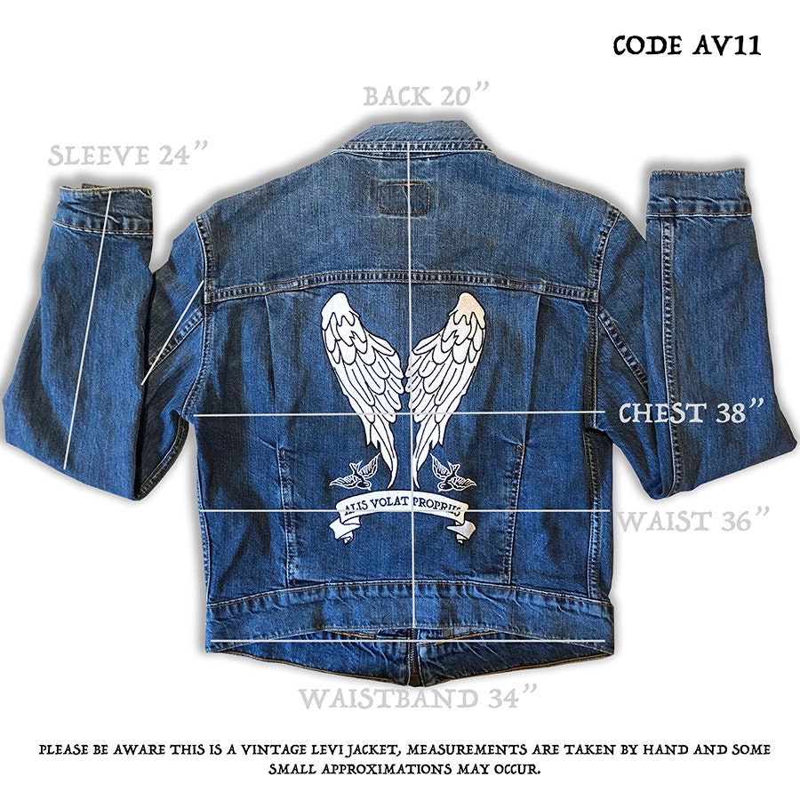 Fully Embroidered Wings and Banner Latin Motto Vintage Levi's Denim ...