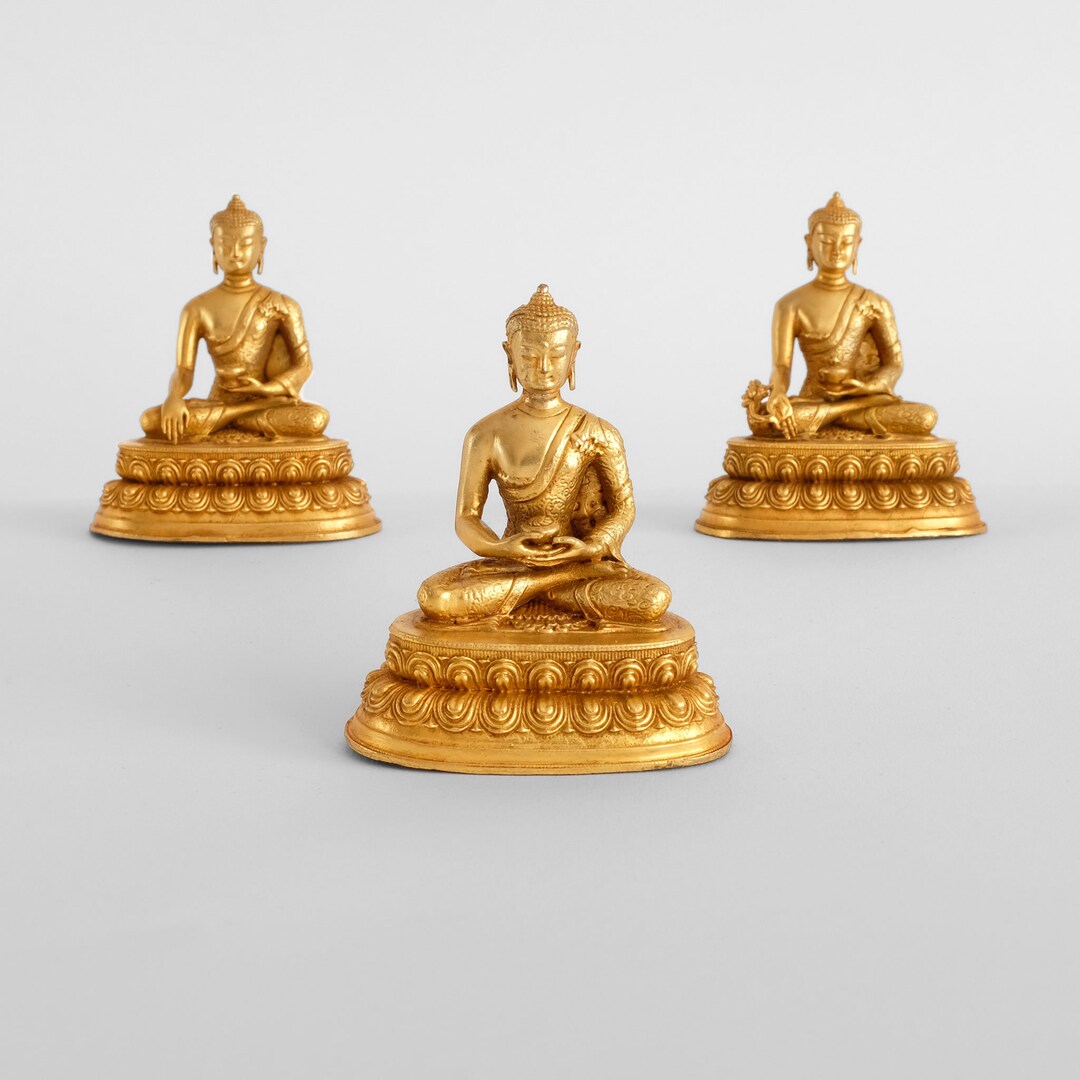 Golden Buddha Statues Set Amitabha, Shaykamuni, Bhaisajya Perfect for a ...