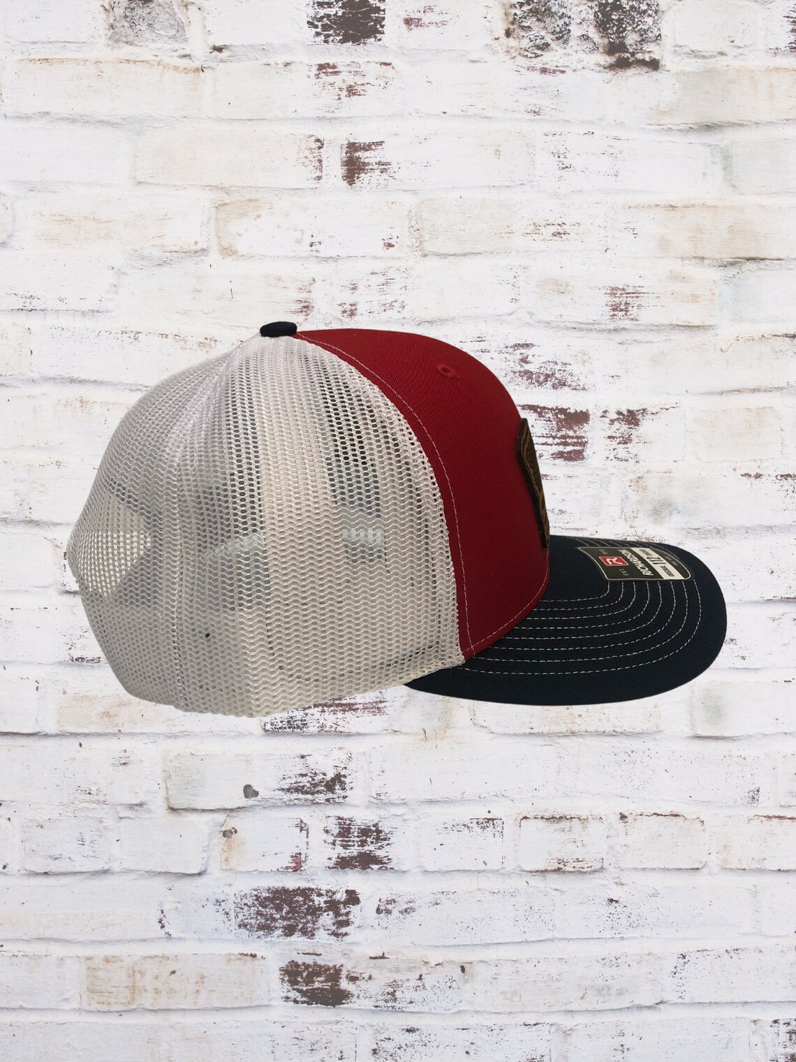 Flag Leather Patch Red/navy/white Richardson Hat - Etsy