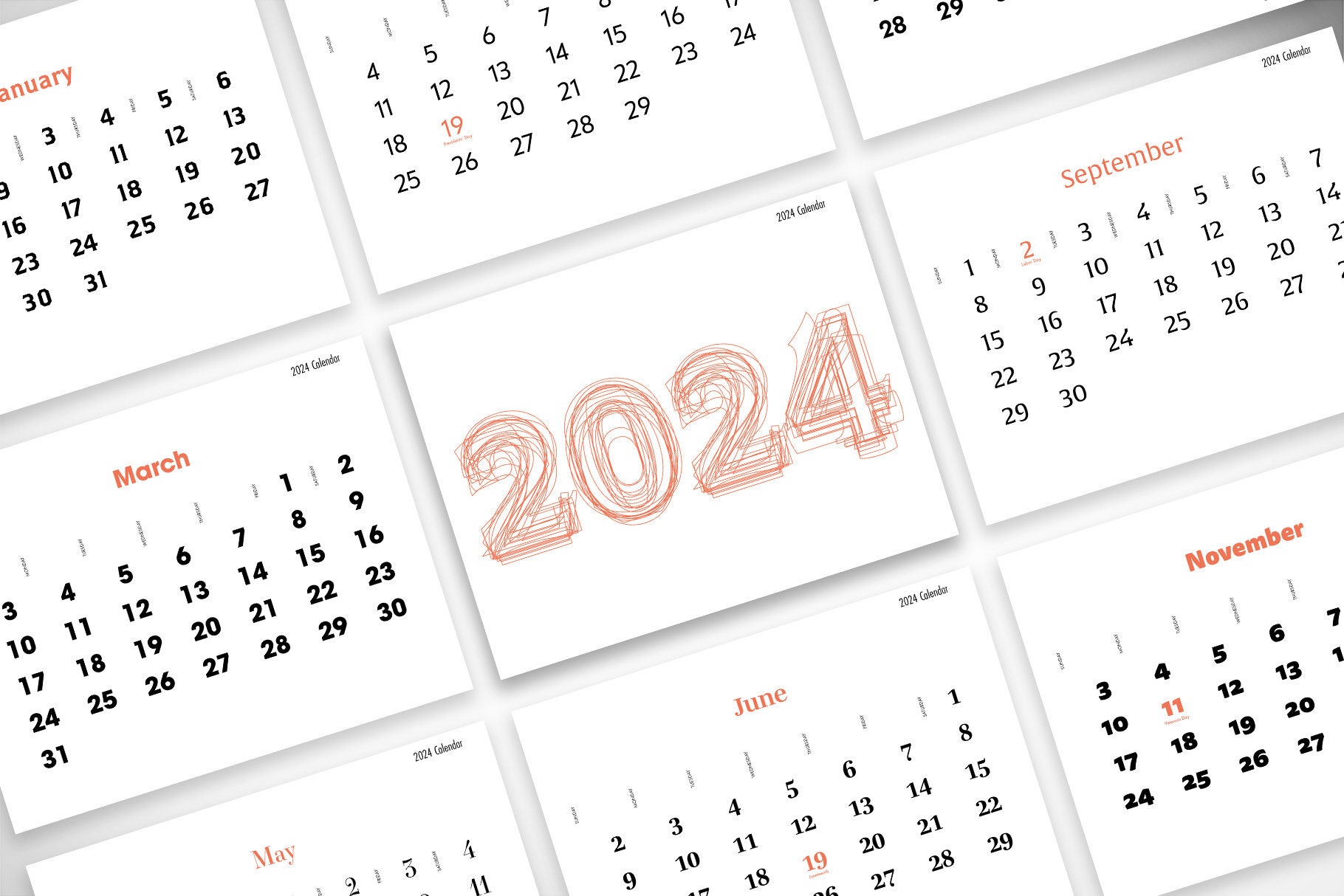 2024 Typography Calendar Printable - Etsy