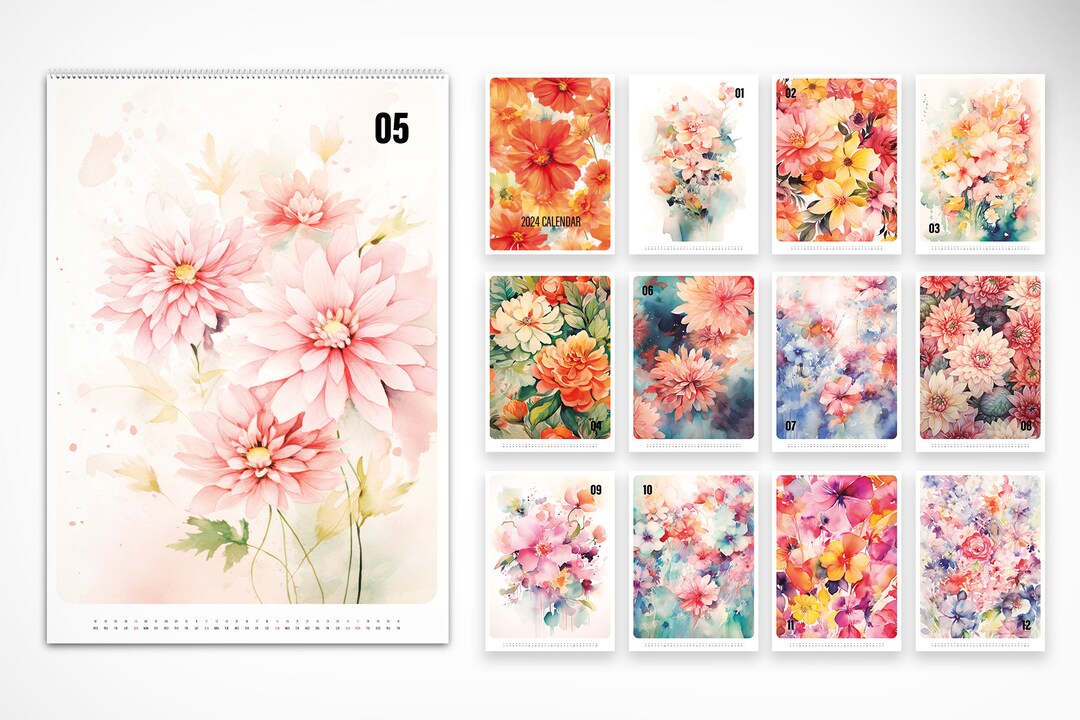 Colorful Printable 2004 Monthly Calendar With Flower Illustration - Etsy