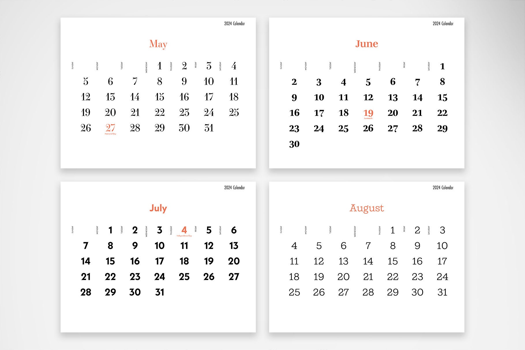 2024 Typography Calendar Printable - Etsy