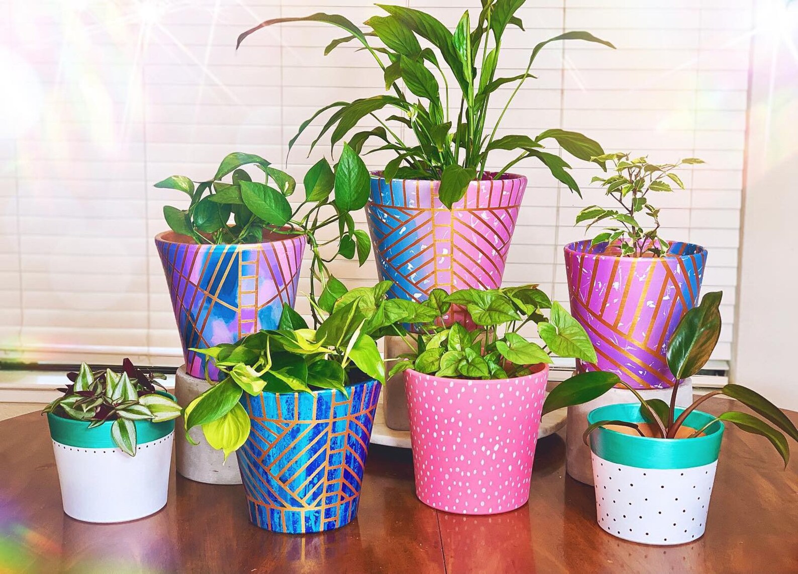 Monterey Paint Splatter Geometric Planter Pot, Turquoise, Blue, Gold ...