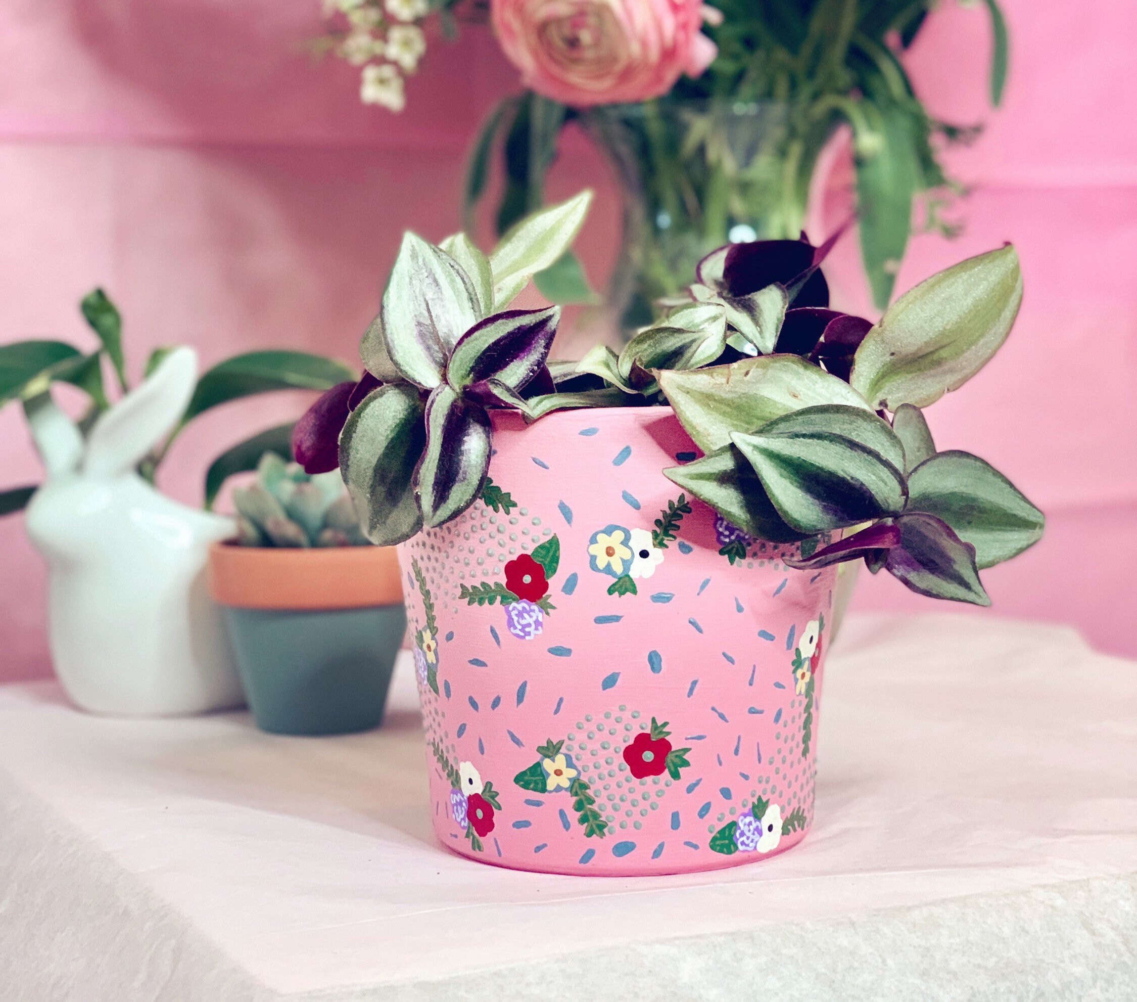 Primrose, Spring Floral, Flowers, Hand Painted, Planter Pot, House ...