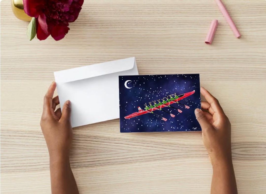 Santa’s Eight – Rowing Christmas Cards | Crew Team Holiday Postcards ...
