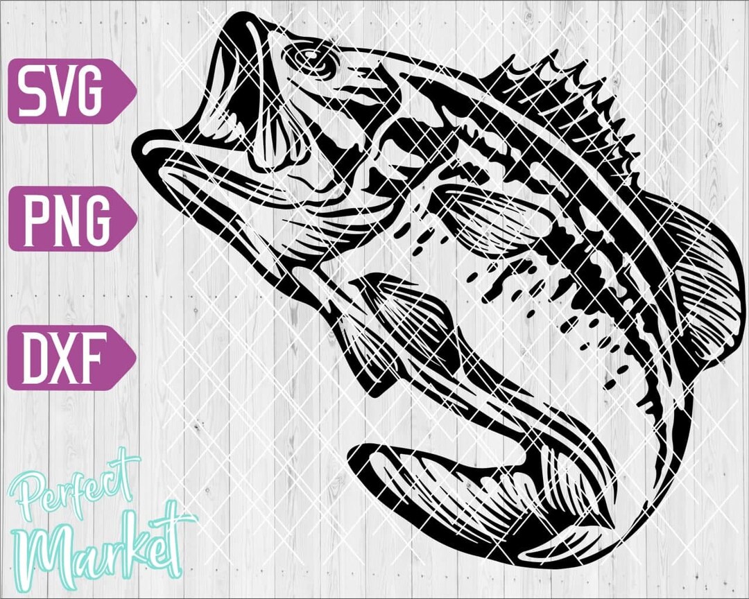 Bass Fishing Svg File ,bass Fish Angling Svg ,bass Fish Jumping ,bas ...