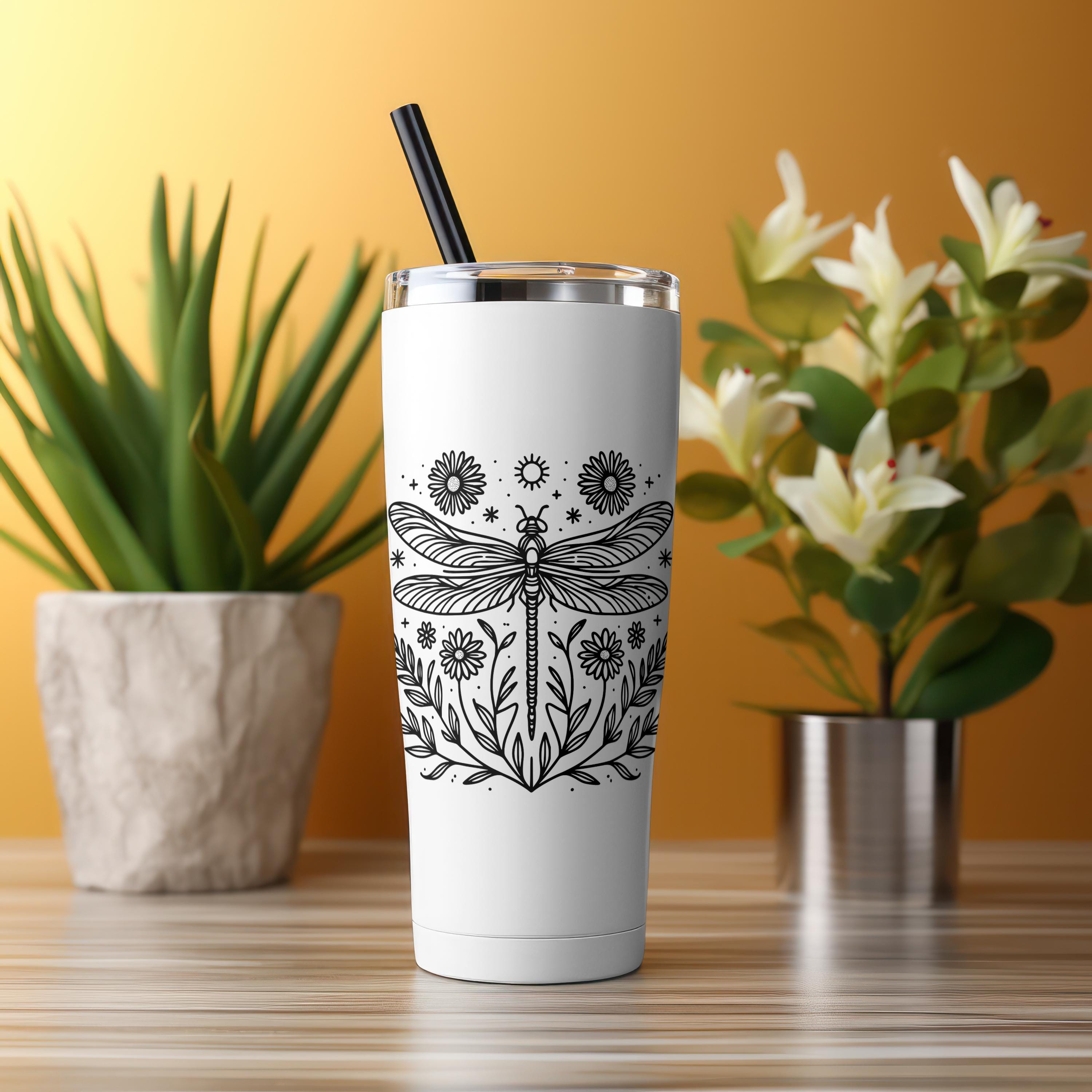 Floral Dragonfly Laser Wrap SVG for Laser, Rotary Seamless Design ...