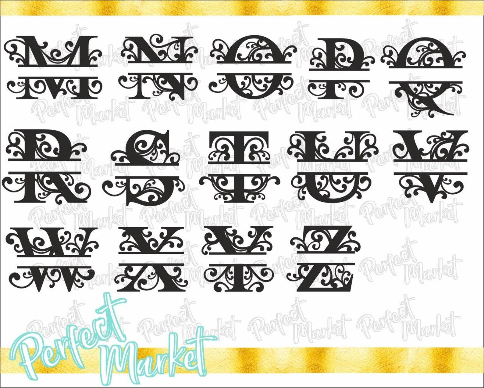 Split Letter Monograms Swirlsdigital Laser Cut Fileglowforge - Etsy