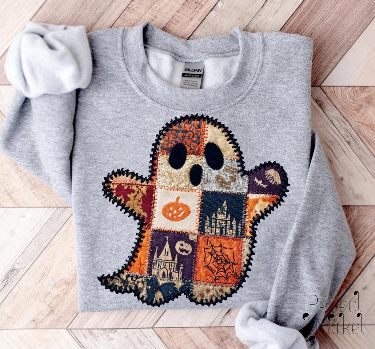 Patchwork Ghost PNG, Cozy Spooky Fall Shirt Design, Retro Halloween ...