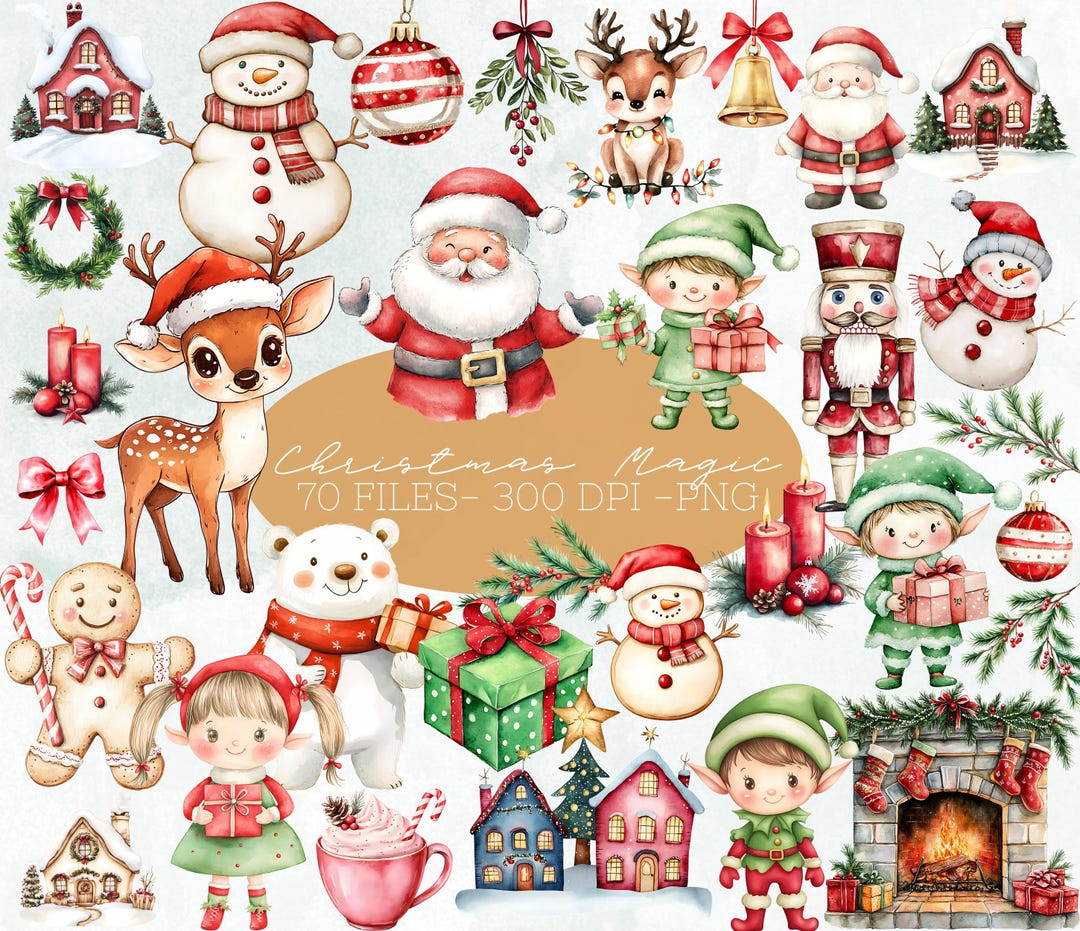 Sweet Christmas Clipart Bundle, Elf, Winter Holidays, Wreath, Cute ...