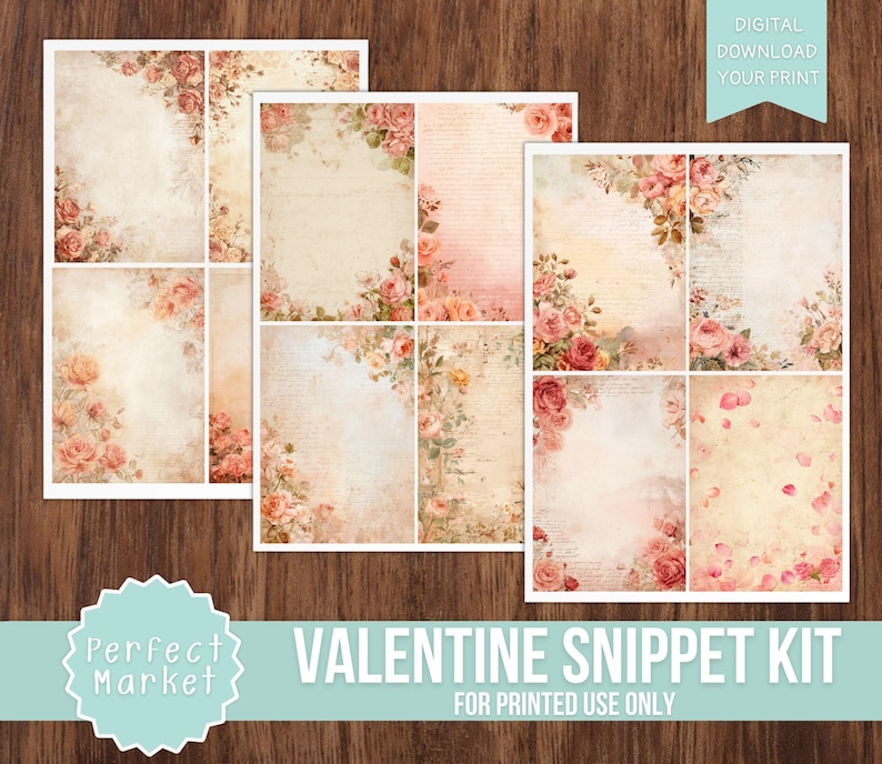 Valentine Snippet Kit, Fussy Cuts, Planner, Junk Journal, Printable ...