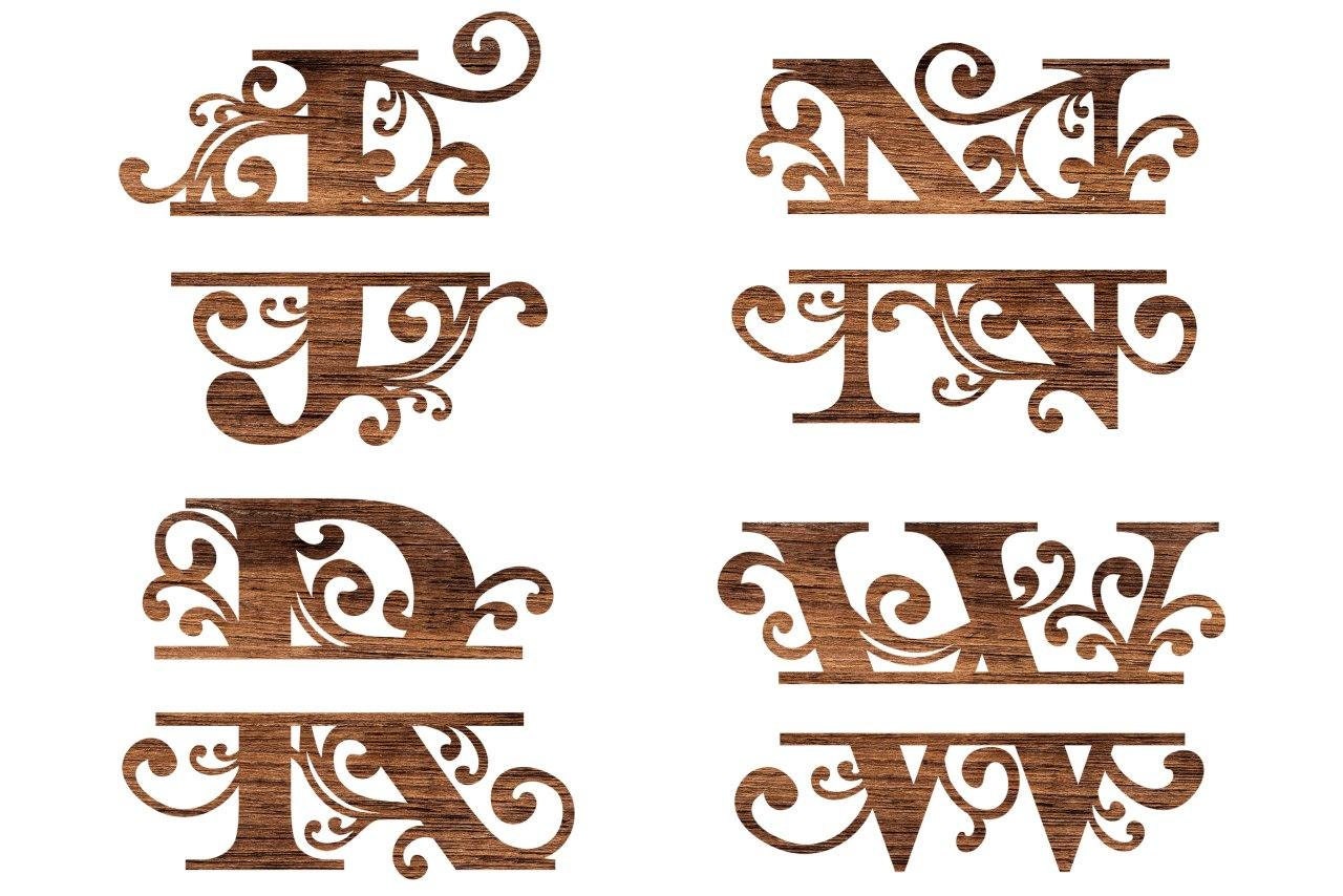 Split Letter Monograms Swirlsdigital Laser Cut Fileglowforge - Etsy