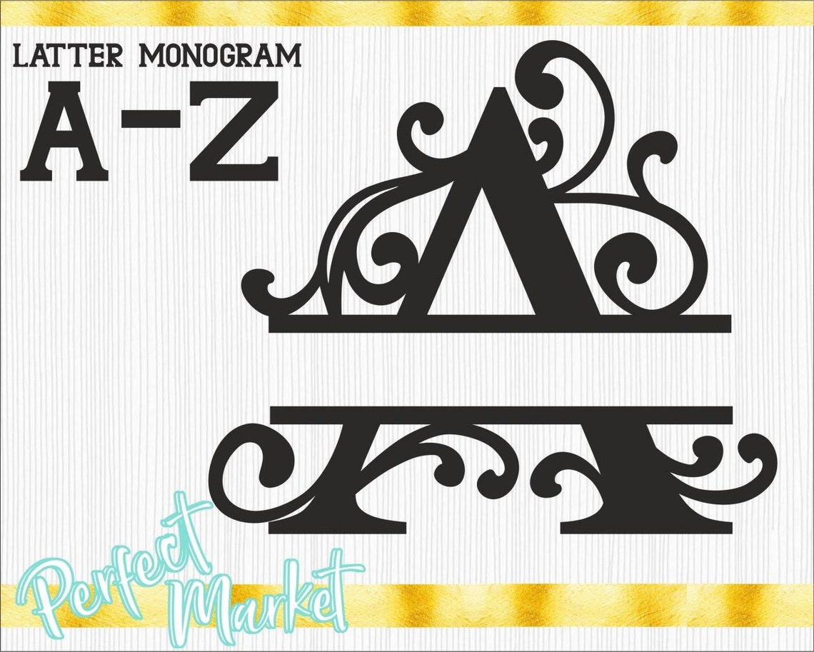 Split Letter Monograms Swirlsdigital Laser Cut Fileglowforge - Etsy