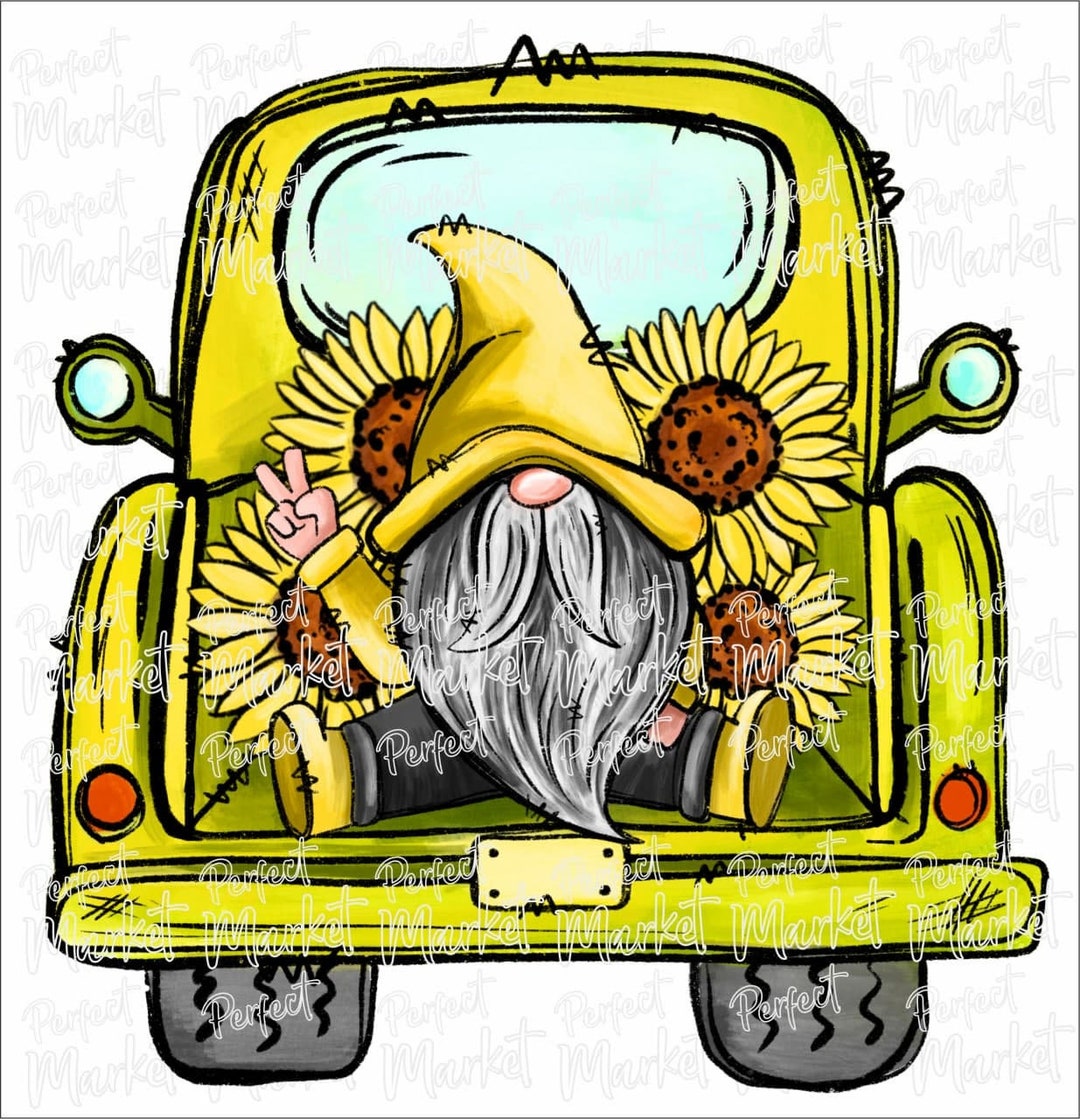 Sunflower Truck Clipart, Gnome, Instant Download, Digital Clipart Png ...