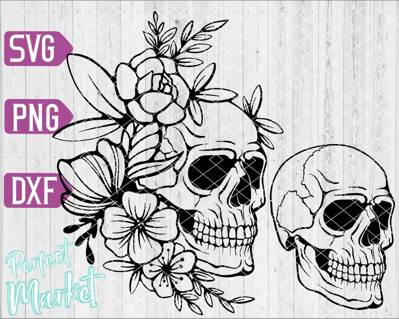 Skull Svg File Flower Skull Svg Skull Cut File Floral Skull Etsy