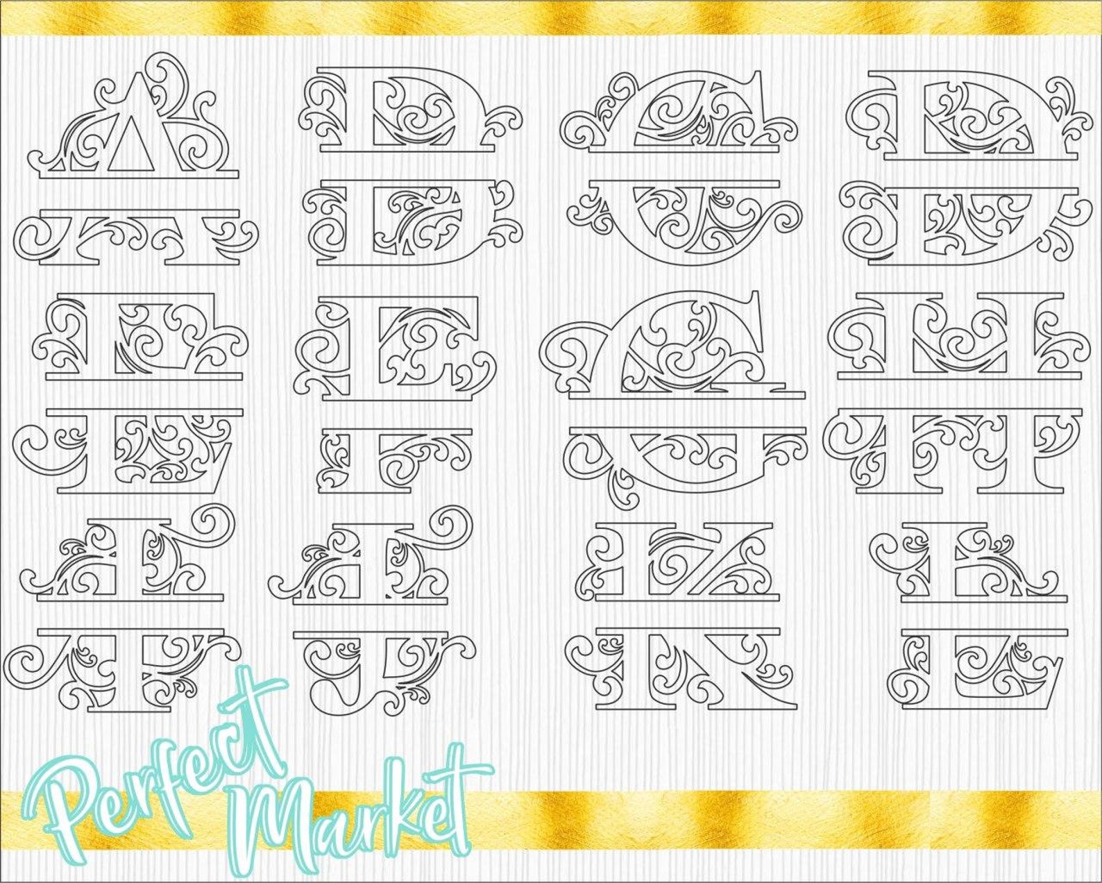 Split Letter Monograms Swirlsdigital Laser Cut Fileglowforge - Etsy