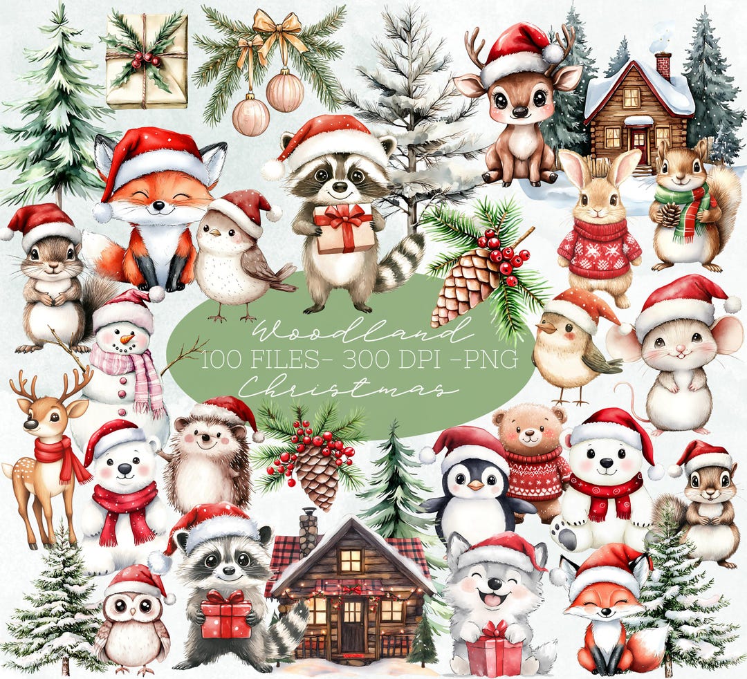Cute Woodland Animals Clipart, Christmas Woodland Clipart Bundle ...