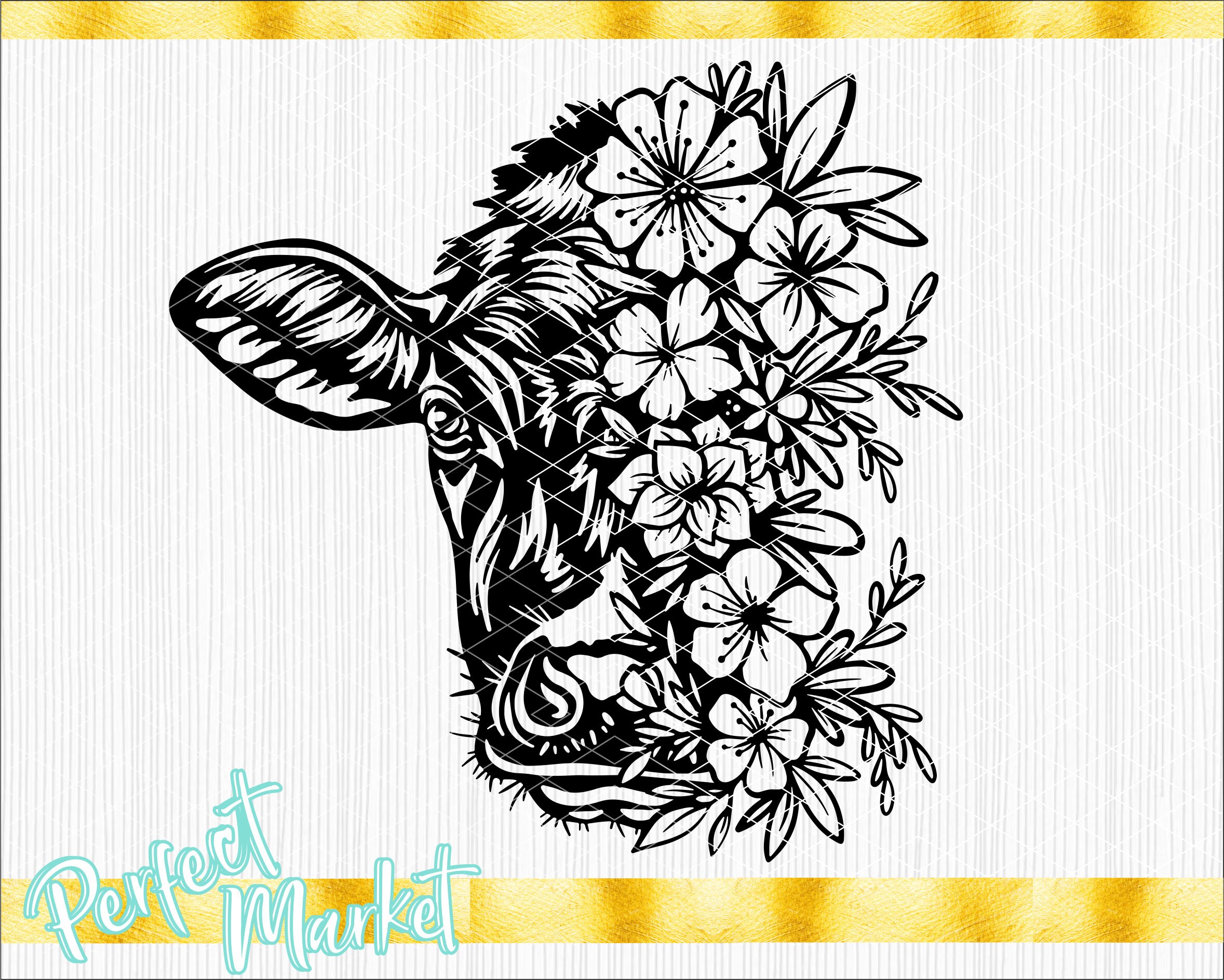 Floral Cow Svgcow Silhouettecow Pngcow Face Cut Filescow - Etsy