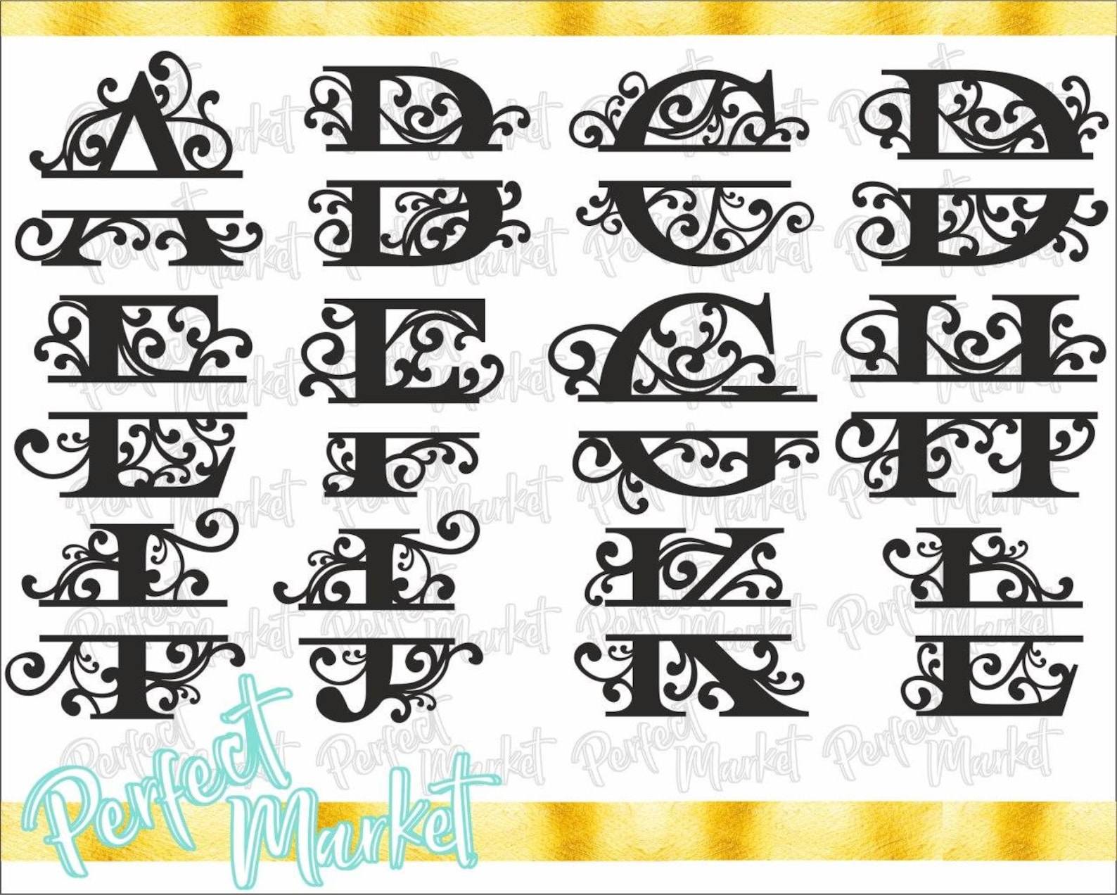 Split Letter Monograms Swirlsdigital Laser Cut Fileglowforge - Etsy
