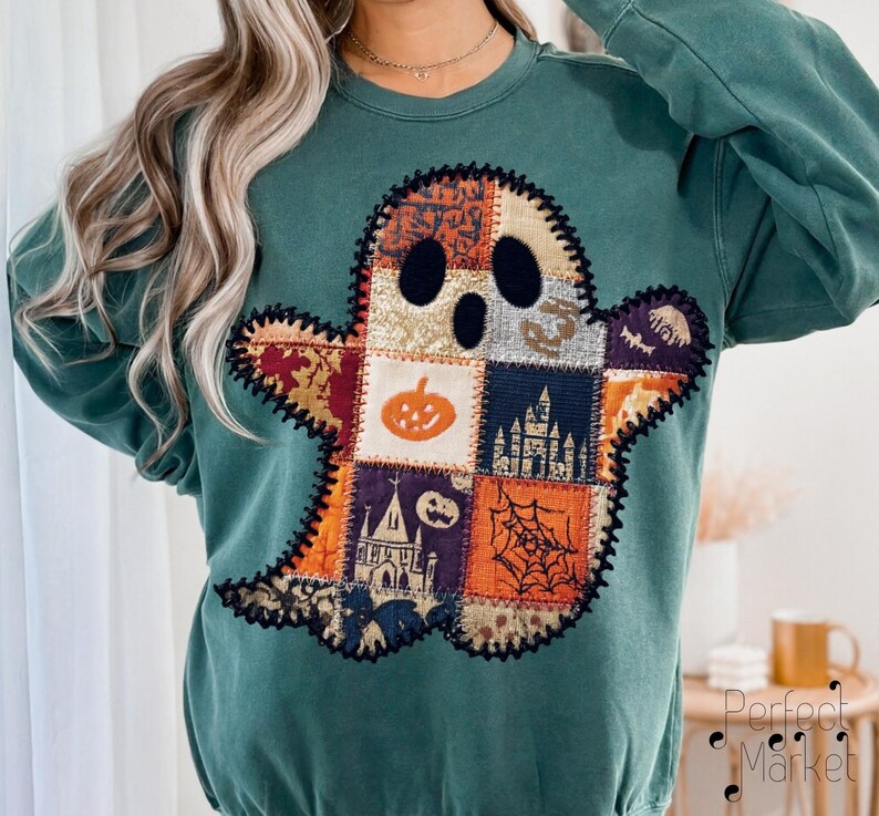 Patchwork Ghost PNG, Cozy Spooky Fall Shirt Design, Retro Halloween ...
