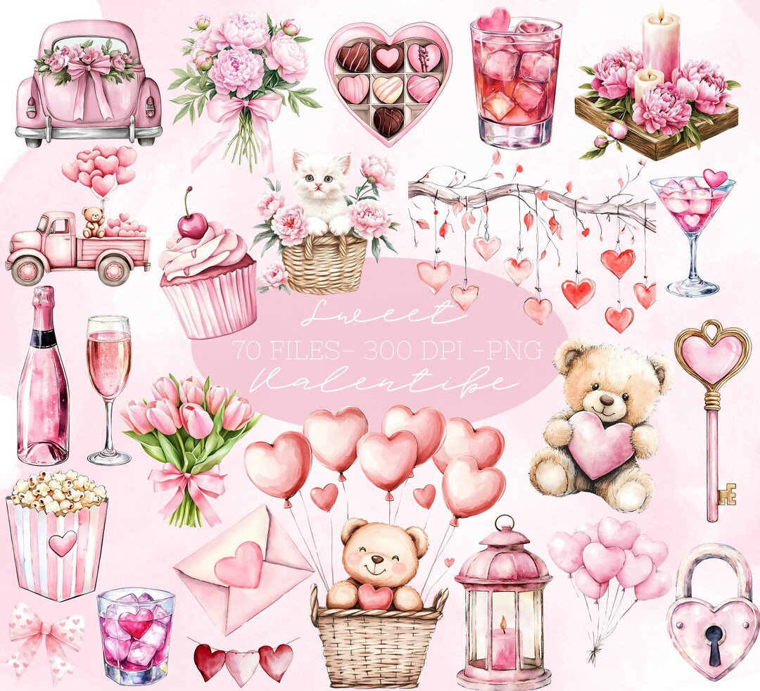 Watercolor Valentines Day Clipart, Sweet Valentine Clipart Bundle ...