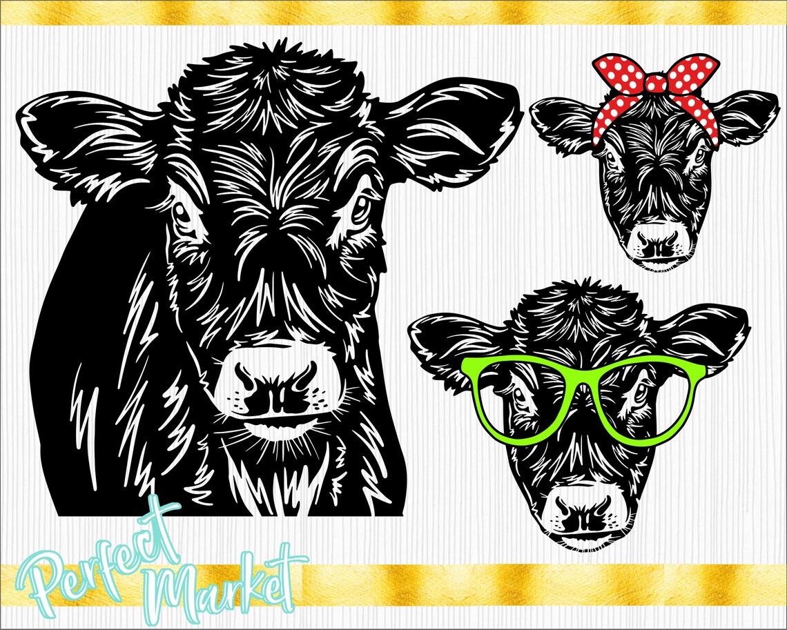 Calf Svg File for Cricutcow Kid Clipartfarm Animal Head Face - Etsy