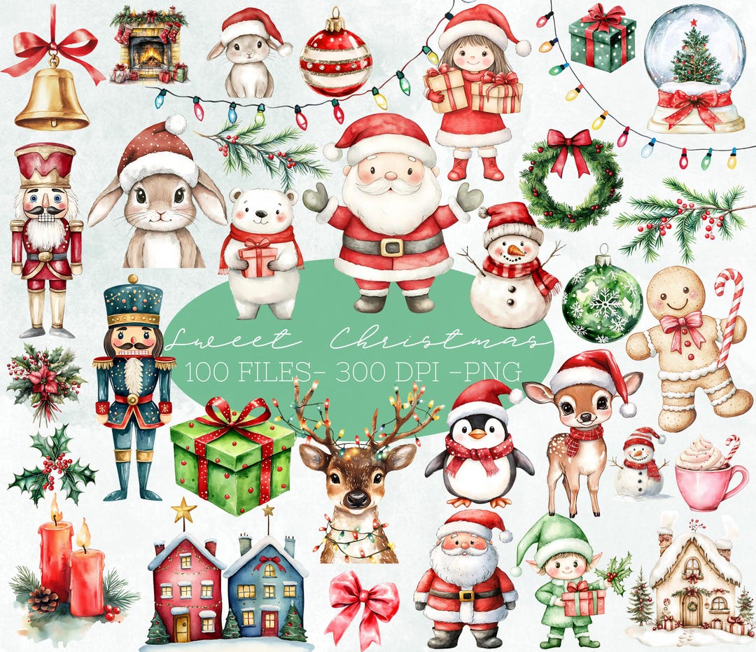 Sweet Christmas Clipart Bundle, Elf, Winter Holidays, Wreath, Cute ...