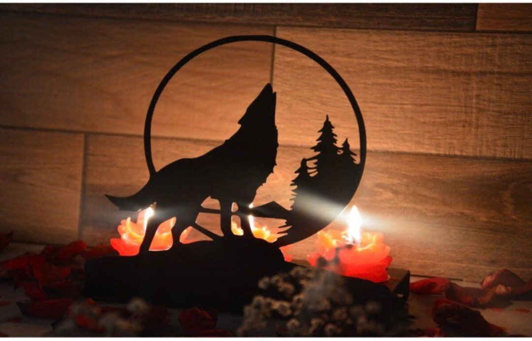 Decorative Howling Wolf Metal Candle Holder - Etsy