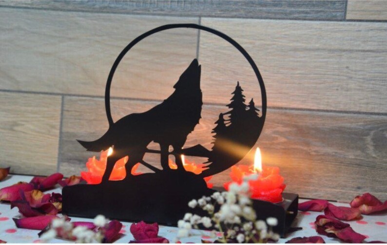 Decorative Howling Wolf Metal Candle Holder - Etsy