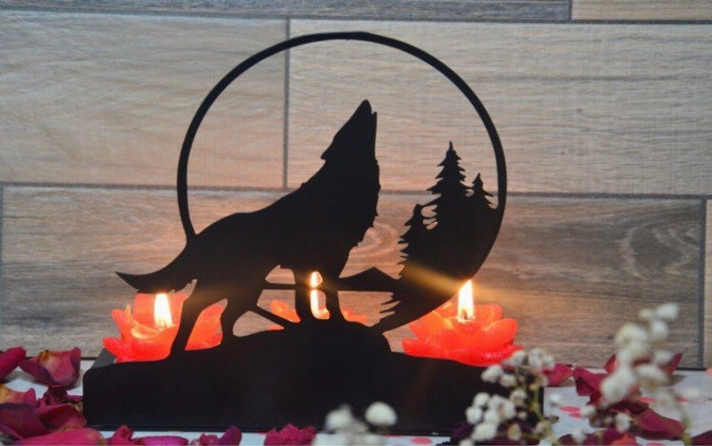 Decorative Howling Wolf Metal Candle Holder - Etsy