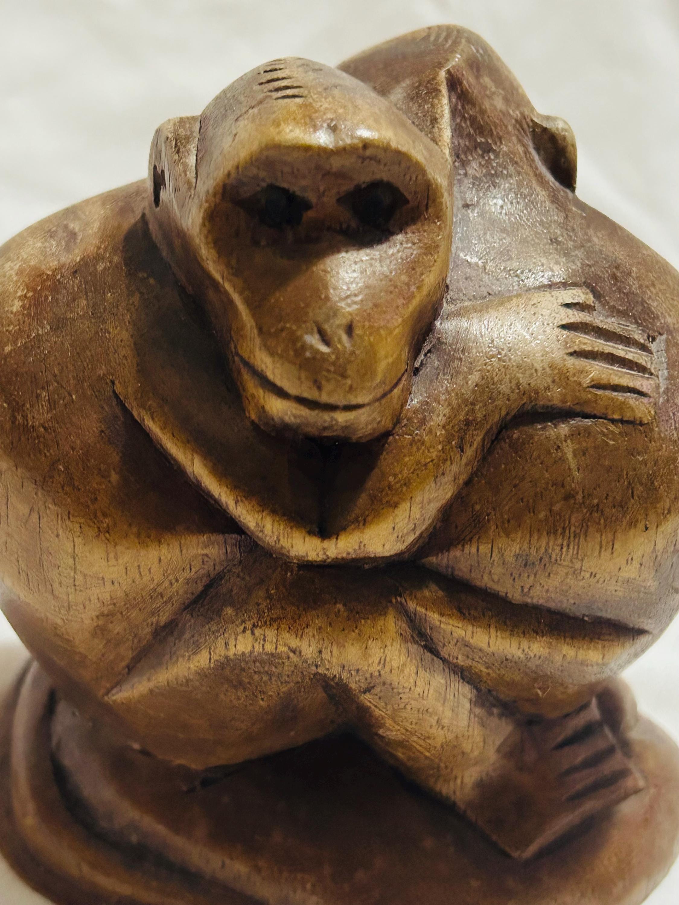 Vintage Wooden Hugging Monkey Sculpture - Etsy