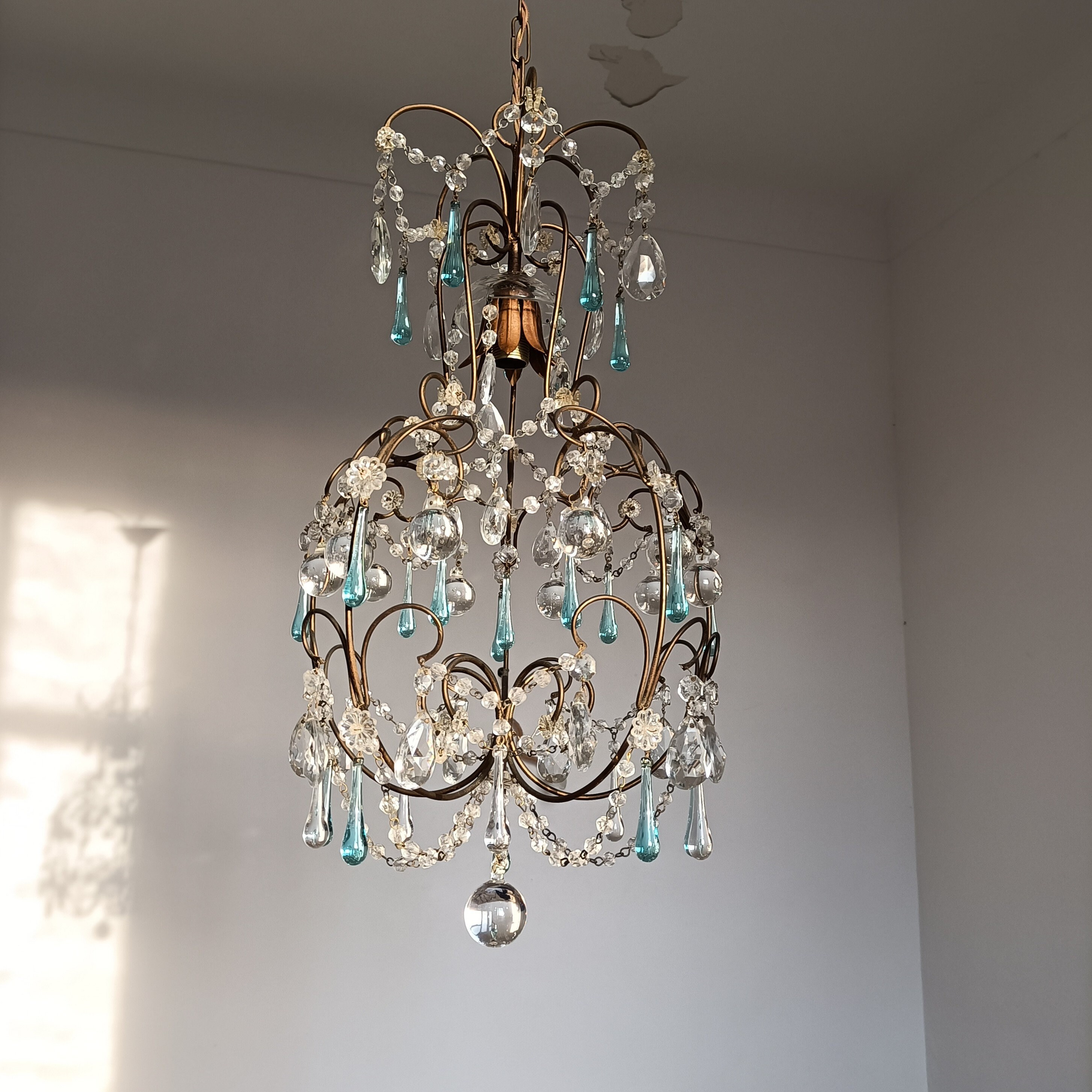 Italian Bird Cage Chandelier With Aqua Blue Murano Drops - Etsy