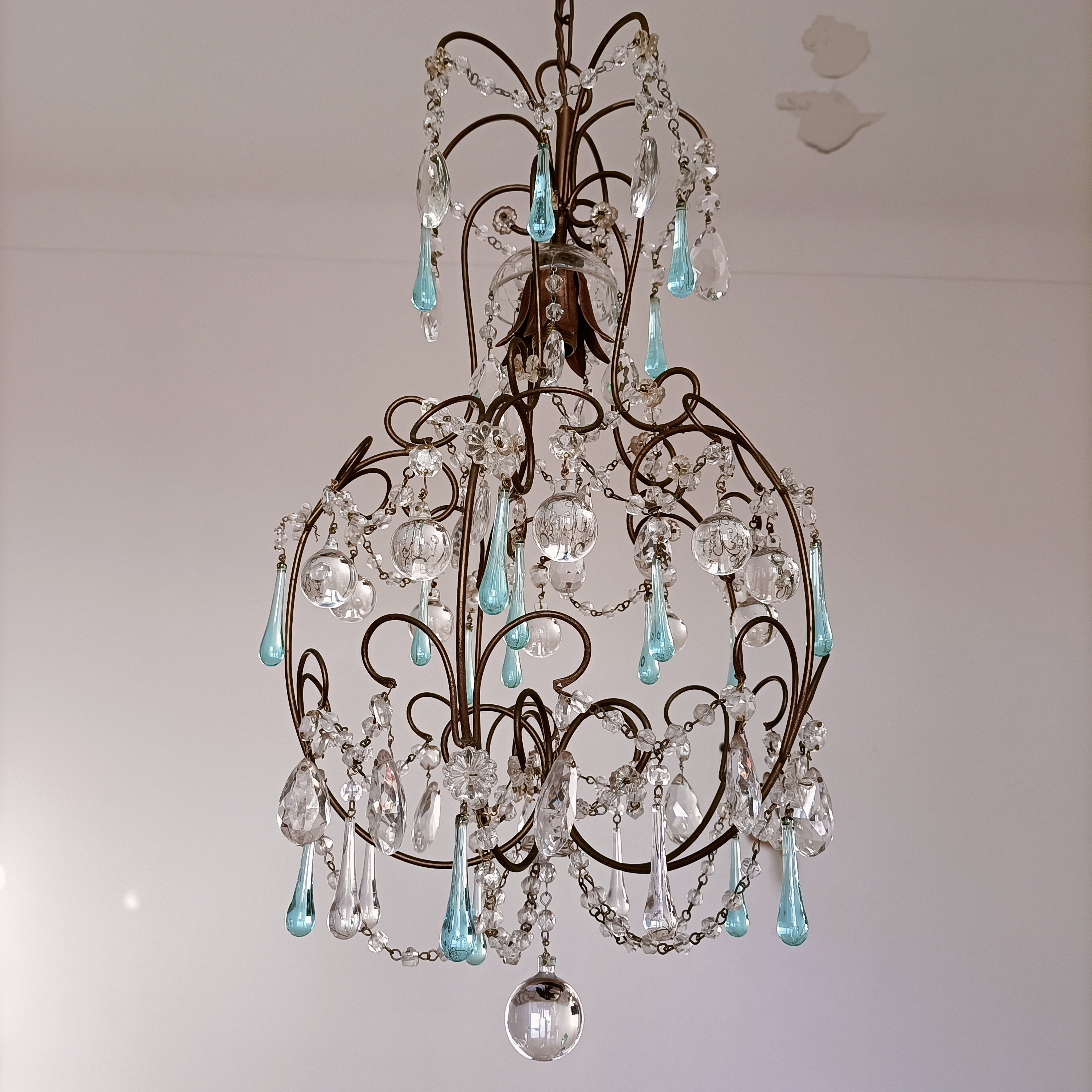 Italian Bird Cage Chandelier With Aqua Blue Murano Drops - Etsy