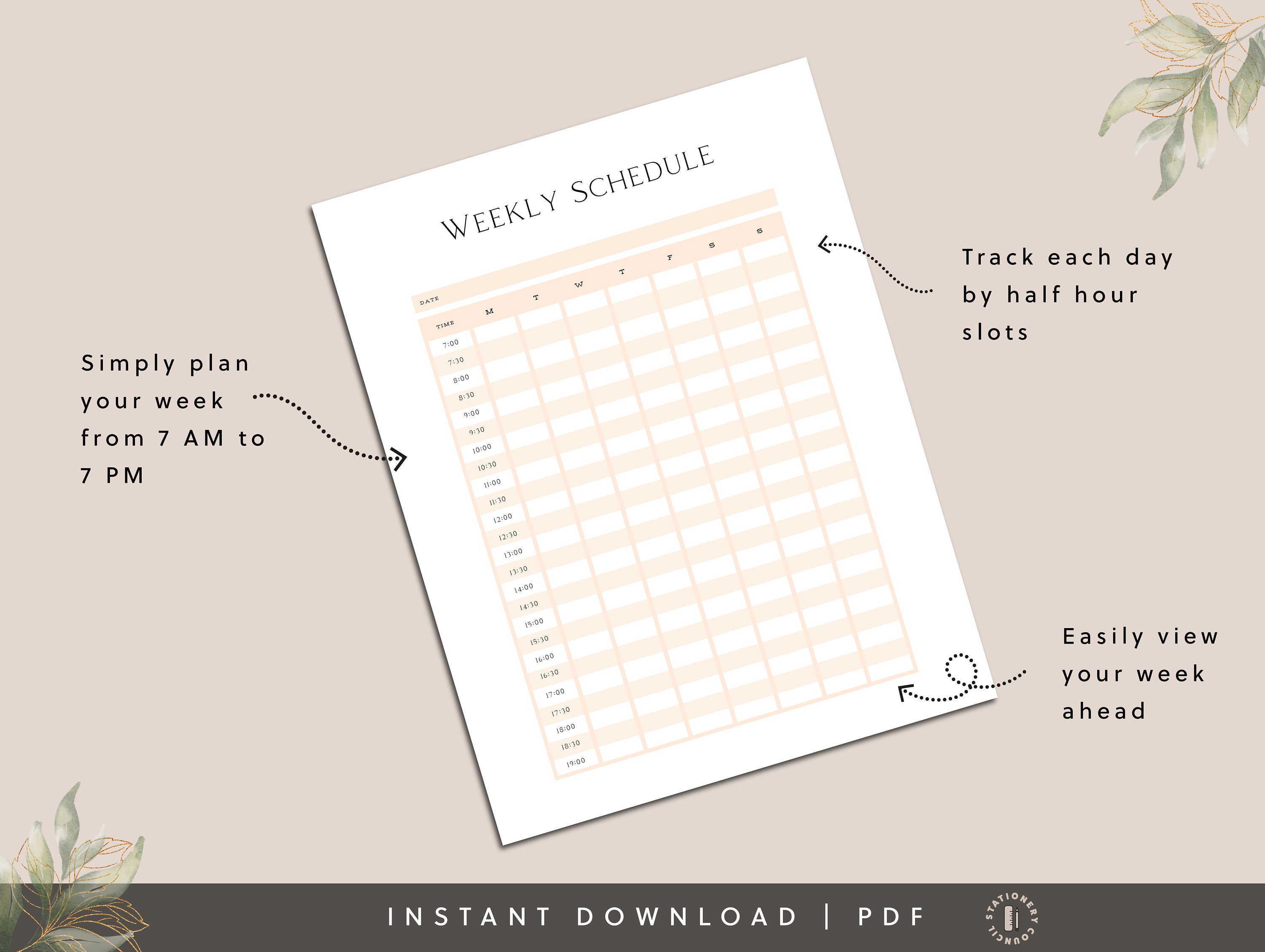 Weekly Schedule Planner Printable Weekly Planner Hourly | Etsy