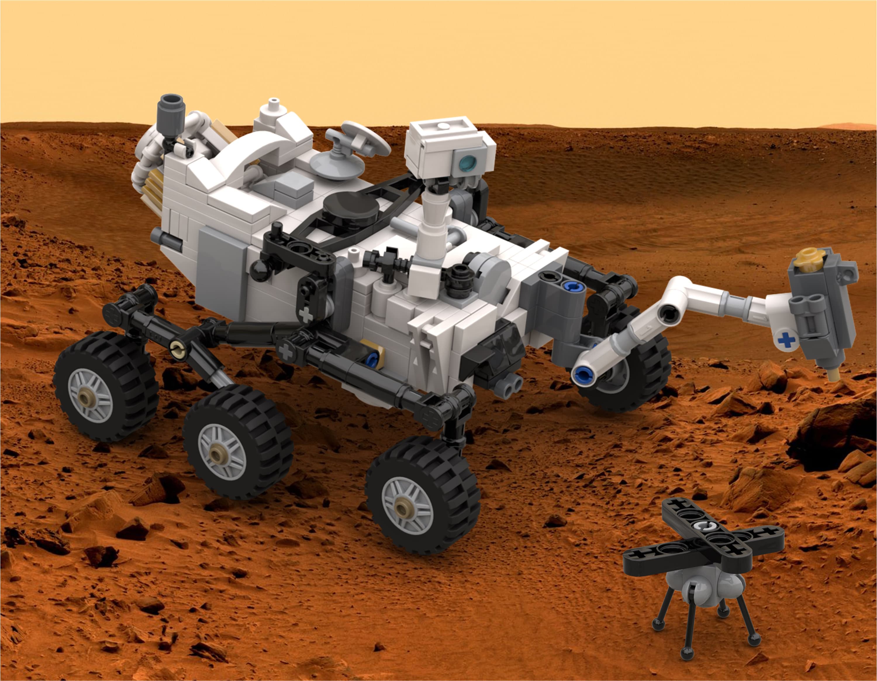Instructies voor het Perseverance Mars Rover-model met displaystandaard en Ingenuity Drone ...