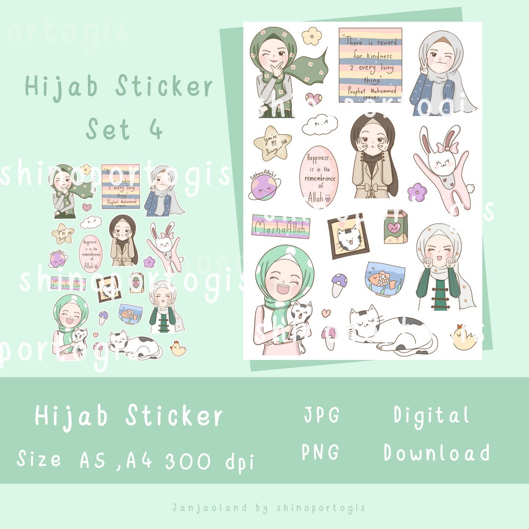 Hijab Printable Sticker , Sticker Sheet Digital Download Set 4 - Etsy