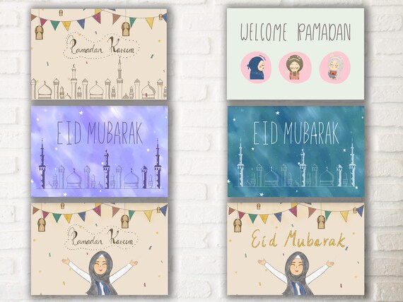 Islamic Postcard Ramadan Set Cute Hijab Cartoon Postcard | Etsy