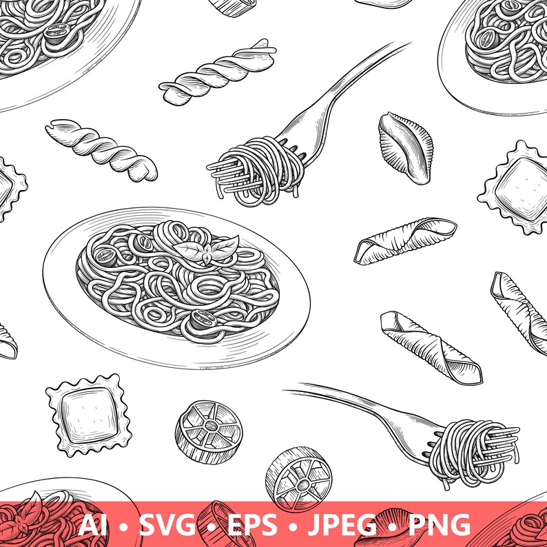 Pasta svg Spaghetti svg Pasta digital Pasta background | Etsy