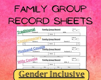 Gender Inclusive, Family Group Record Sheets, Pdf Printable Pages ...