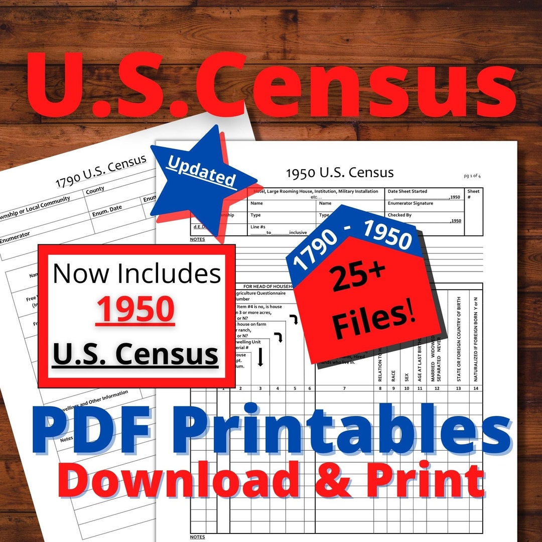 US Census Forms, Census Printable Bundle, Genealogy Printable, US 1950 ...