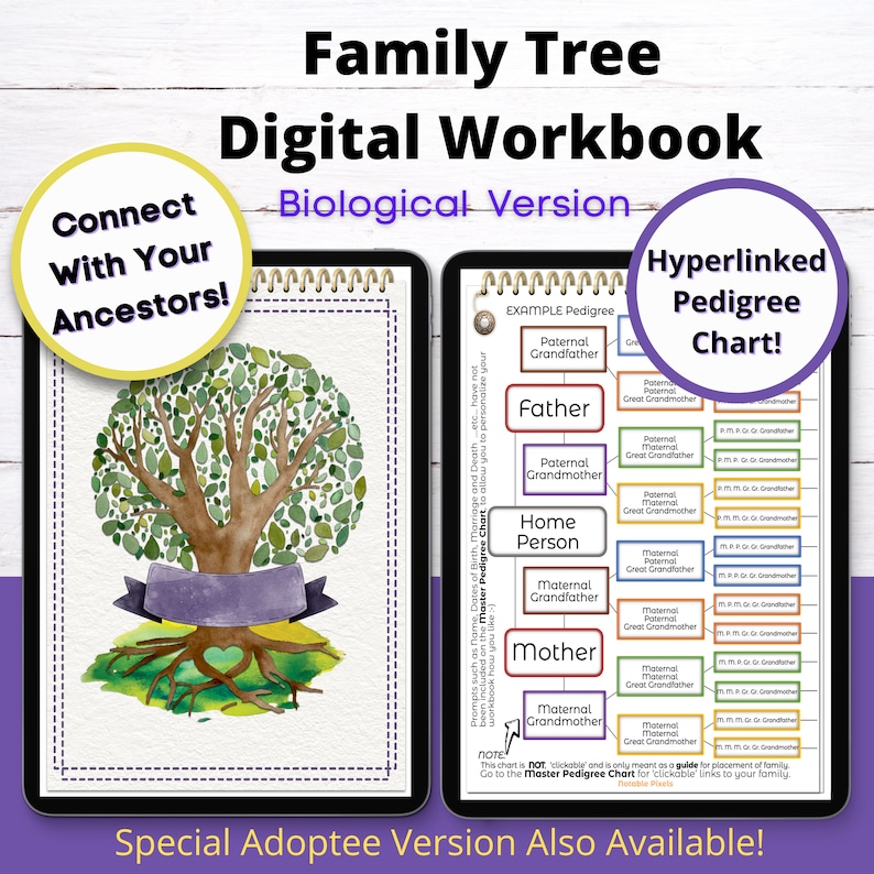 Family Tree Ancestry Chart Digital Workbook, Genealogy Gift, Pedigree ...