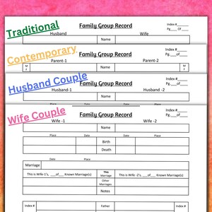 Gender Inclusive, Family Group Record Sheets, Pdf Printable Pages ...