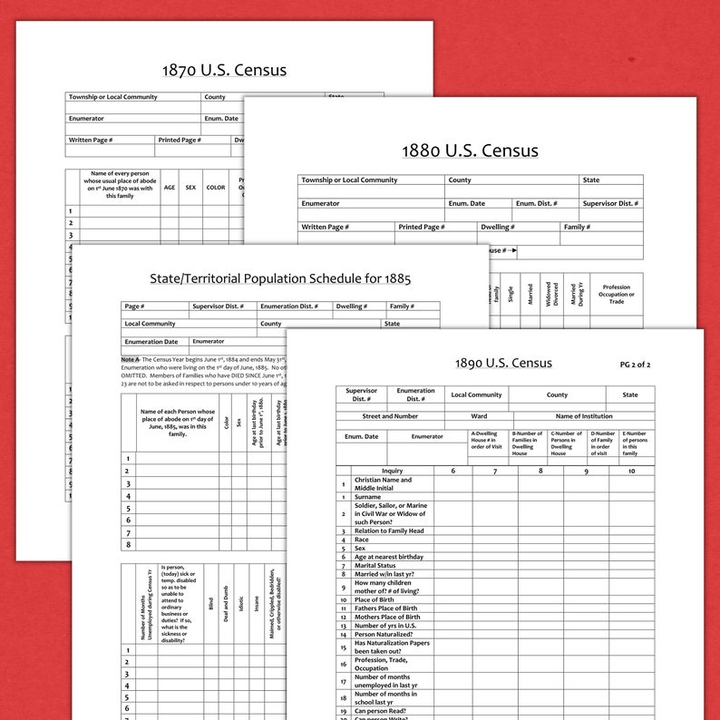 US Census Forms, Census Printable Bundle, Genealogy Printable, US 1950 ...