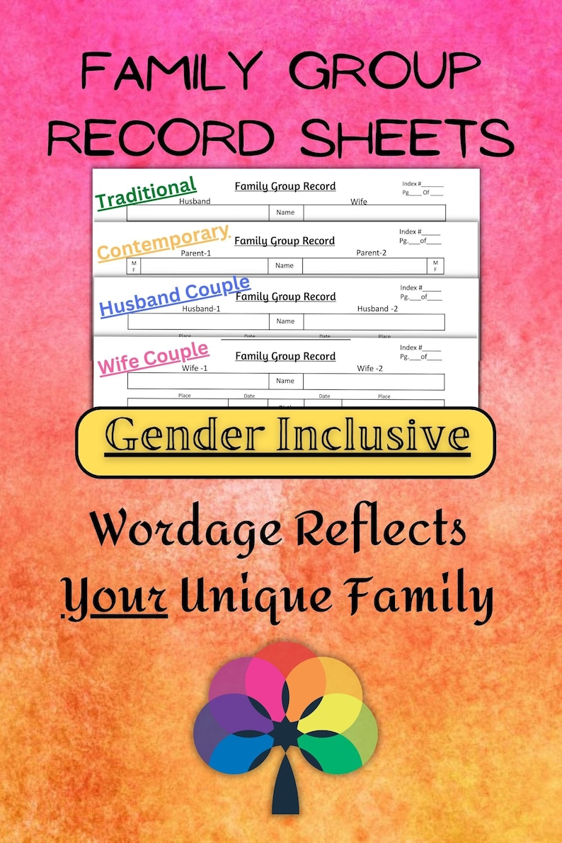 Gender Inclusive, Family Group Record Sheets, Pdf Printable Pages ...