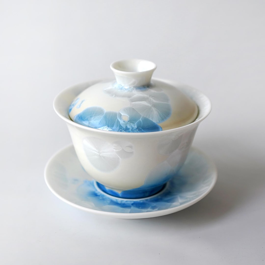 Mothers Day Gift Blue and White Crystal Glaze Gaiwan Set,gaiwan Tea Cup ...